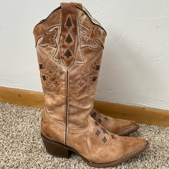 J.B. Dillon | Shoes | Jb Dillon Cowboy Western Tan Fancy With Croc Embossed Cutouts Boots Size 7 ...